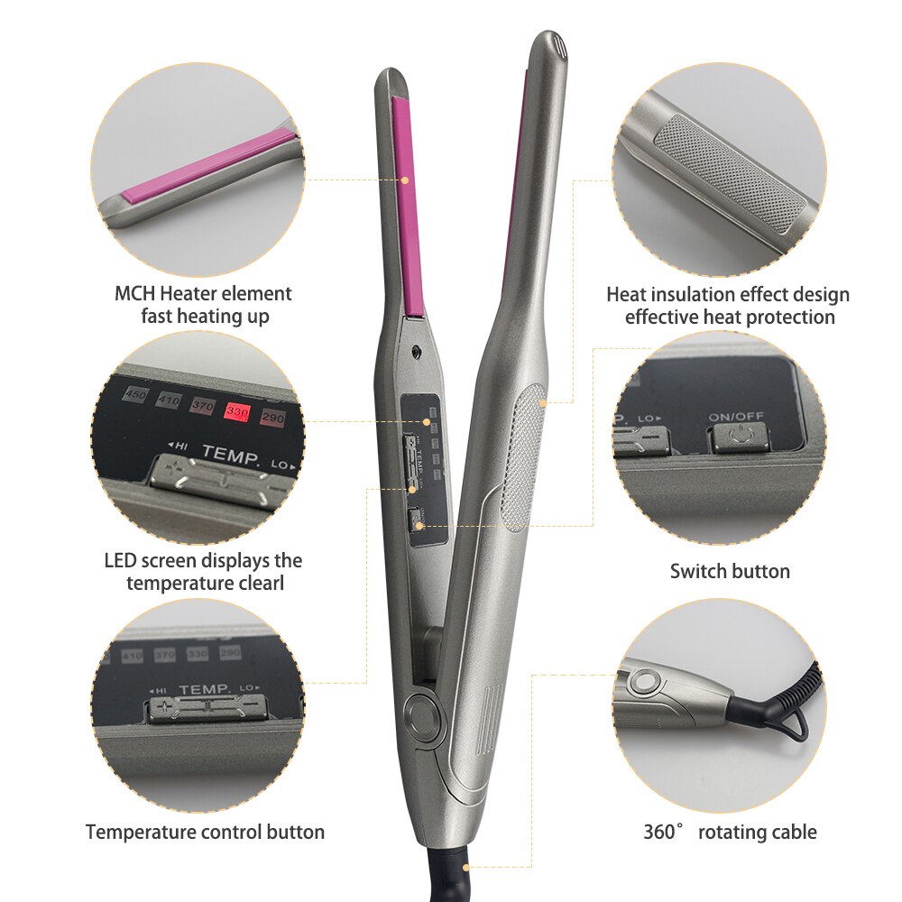 CestoMen LED Digital Ionic Hair Straightening Curling Iron Silver Color